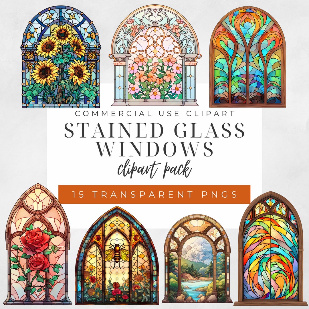 Stained Glass Windows Clipart, Arched Window With Flowers, , Colourful ...