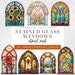 Stained Glass Windows Clipart, Arched Window With Flowers, , Colourful ...