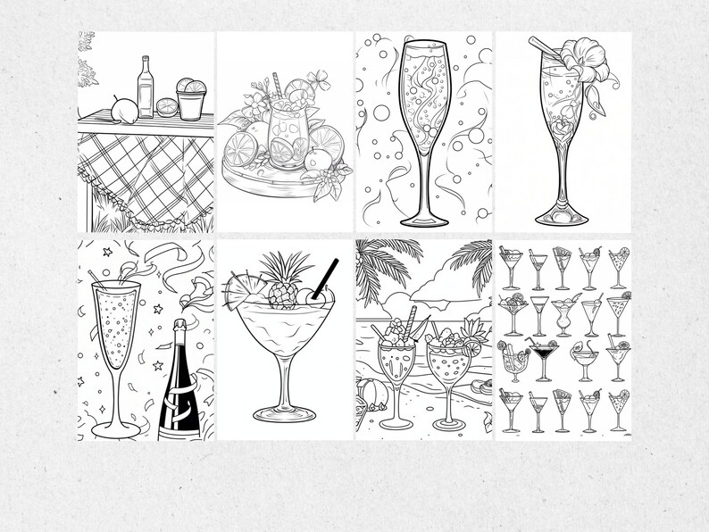 Cocktail Coloring Book Pages Printable Adult Colouring Pages, Sunset ...