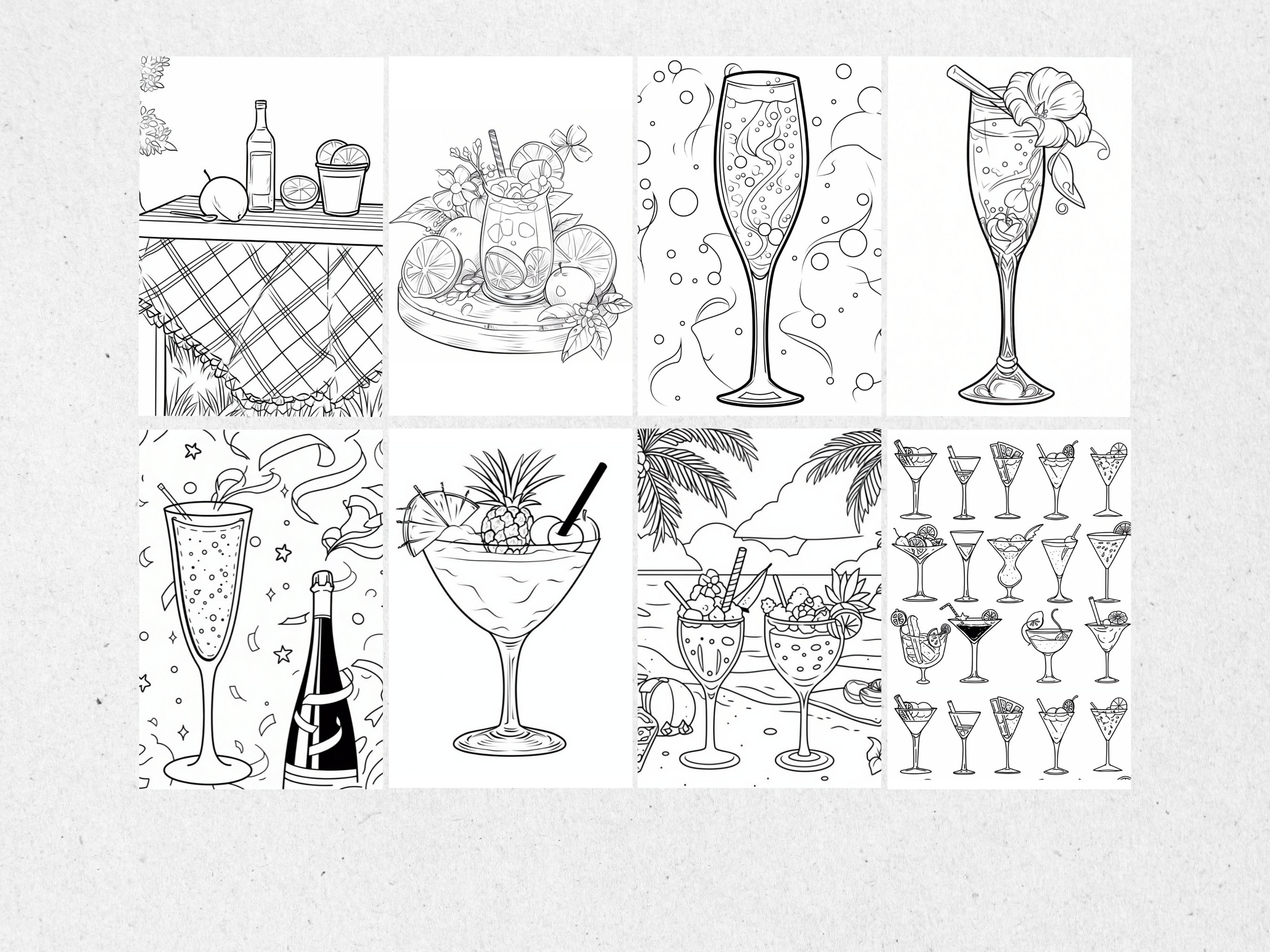 Cocktail Coloring Book Pages Printable Adult Colouring Pages, Sunset ...