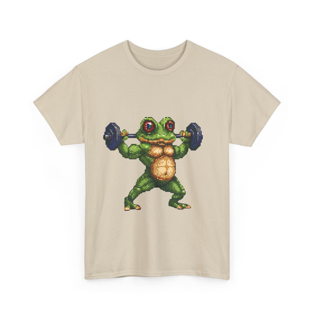 Pepe Lift Weights Pixel Art Tee Funny Gym Meme Shirt Retro Gaming Style ...