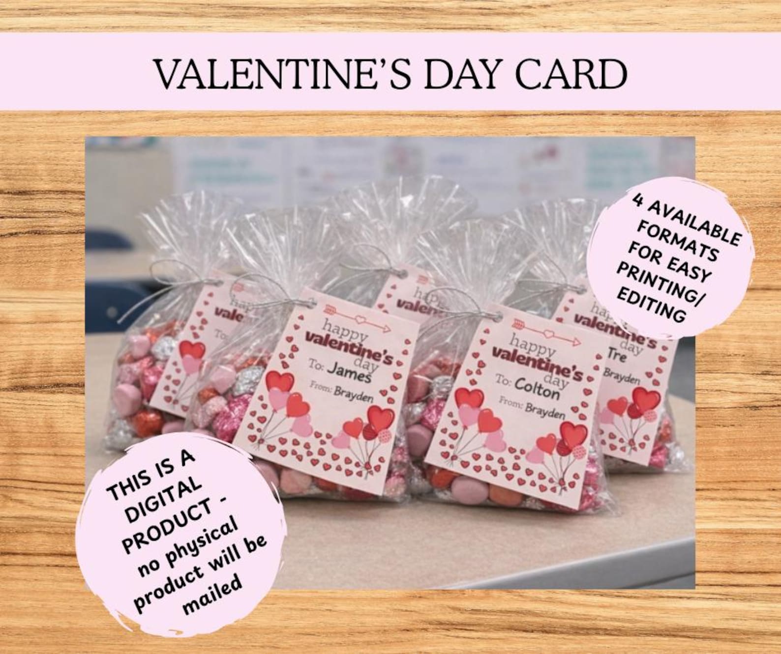 Editable Valentine’s Day Classroom Cards for Kids | Printable Candy Bag ...