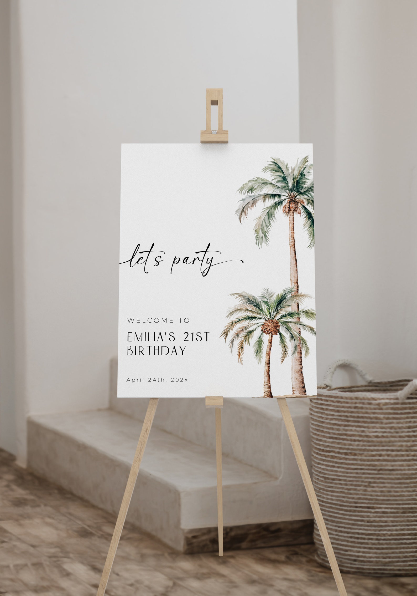 Let's Party Tropical Birthday Welcome Sign Template, Modern Palms Trees ...
