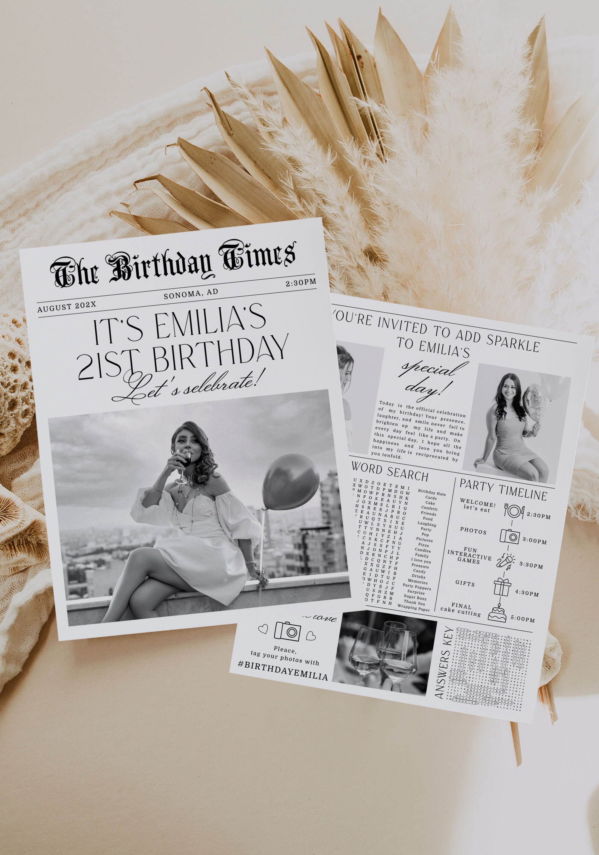 Newspaper Birthday Party Invitation Template, Personalized 21st ...