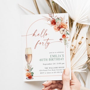 Hello Forty Birthday Invitation Template, Arch Boho Burnt Orange ...