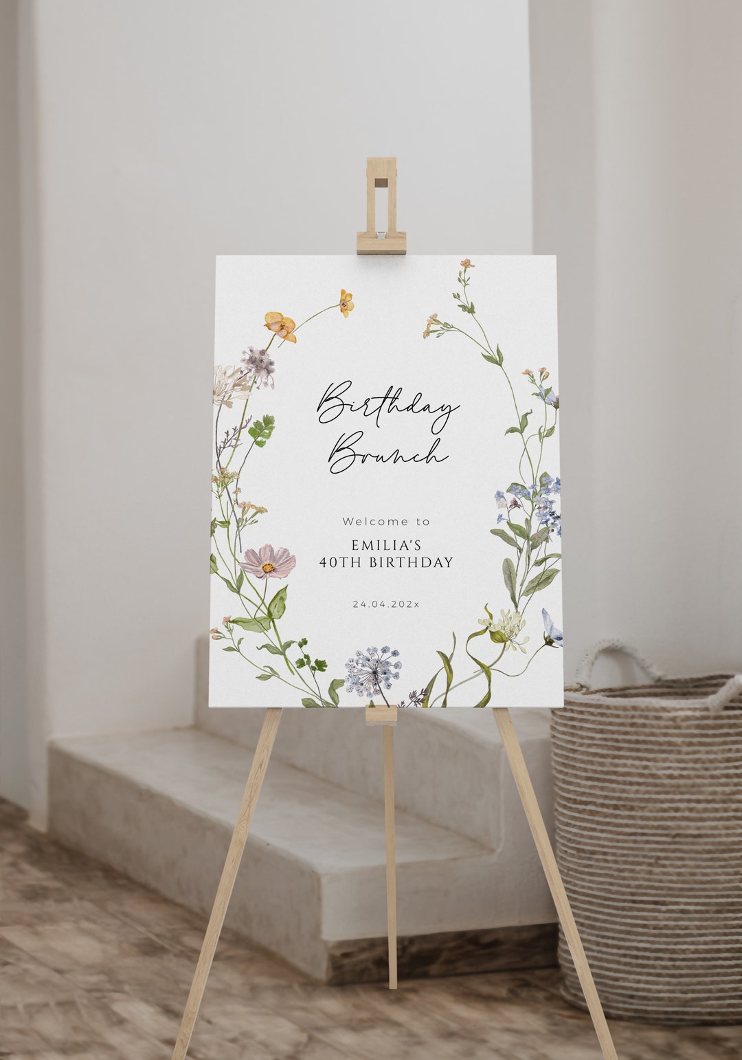 Adult Birthday Minimalist Decor Welcome Sign, Wildflower Birthday ...