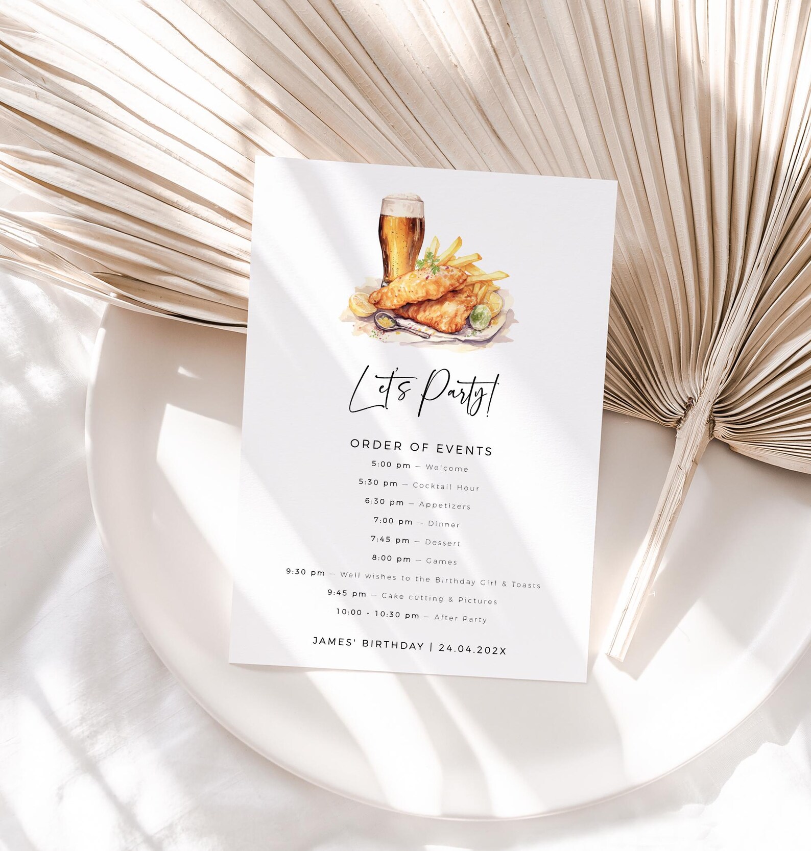 Cheers & Beers Birthday Party Program, Minimalist Adult Birthday ...