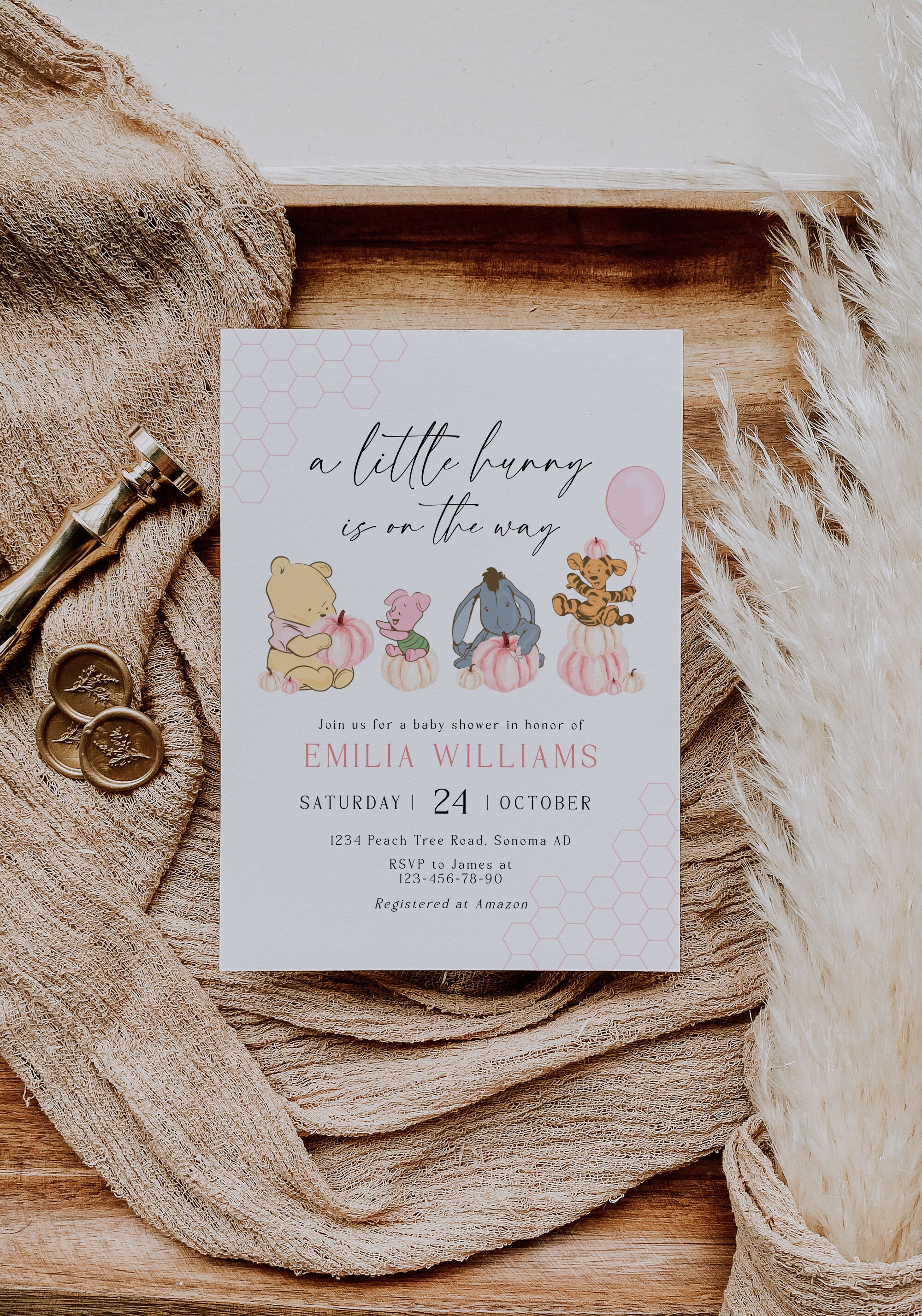 A Little Hunny is on the Way Baby Shower Invitation Template, Classic ...