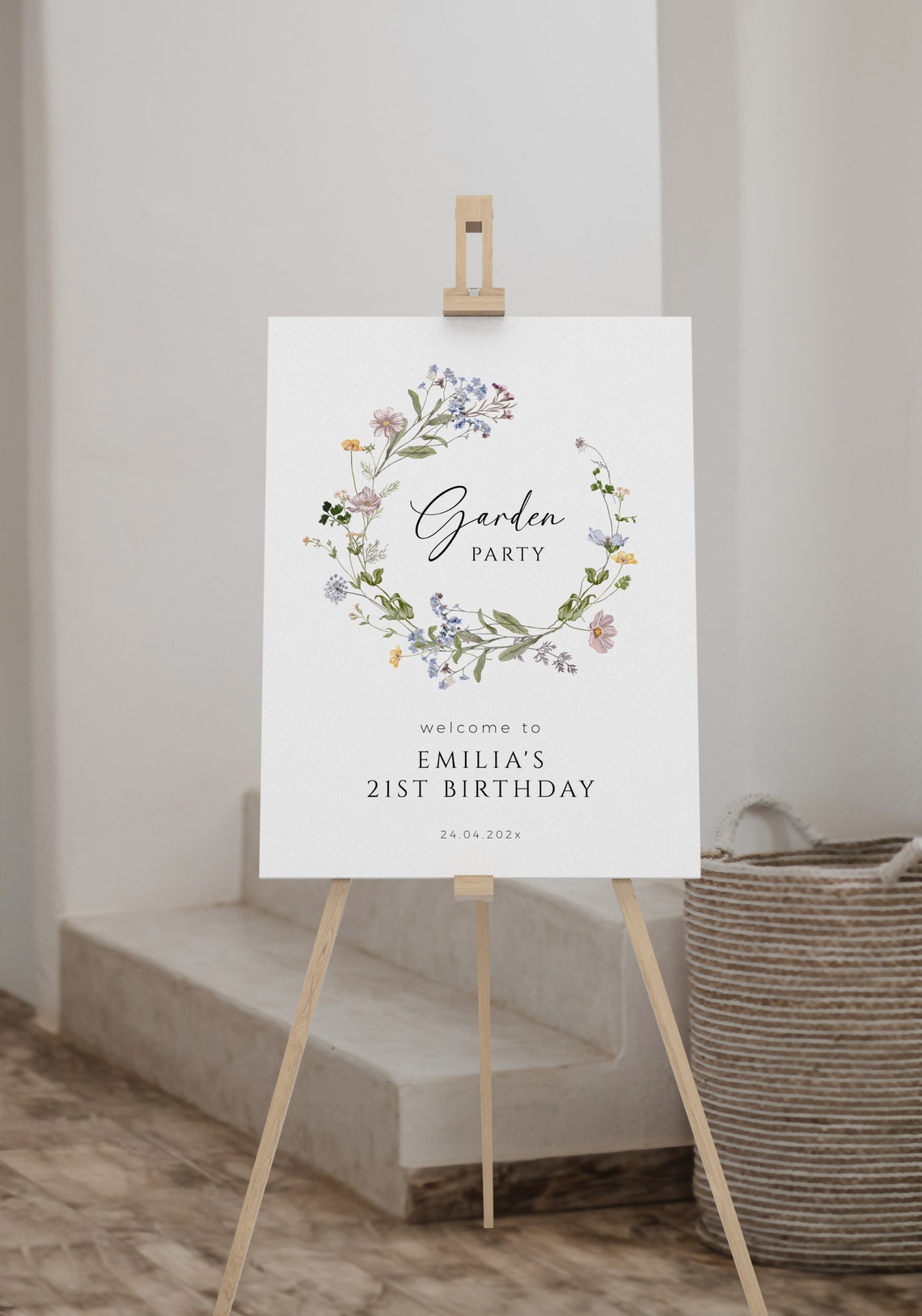 Any Age Welcome Banner, Pastel Garden Florals Birthday Party Adult ...