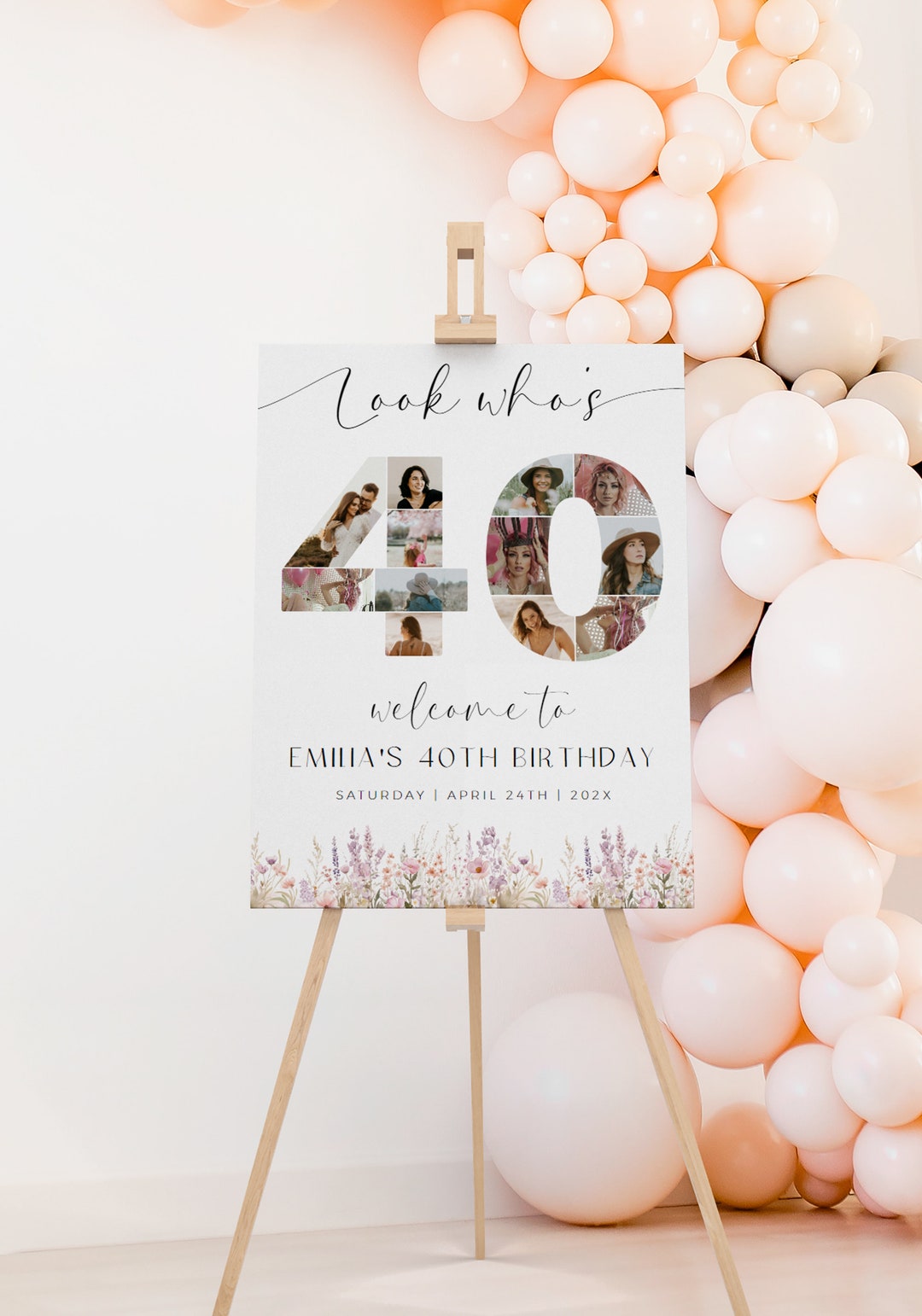Adult Neutral Birthday Photo Collage Board, Editable 40th Birthday ...