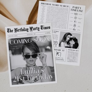 Black White Newspaper Birthday Invite, 21st Birthday Party Invitation ...