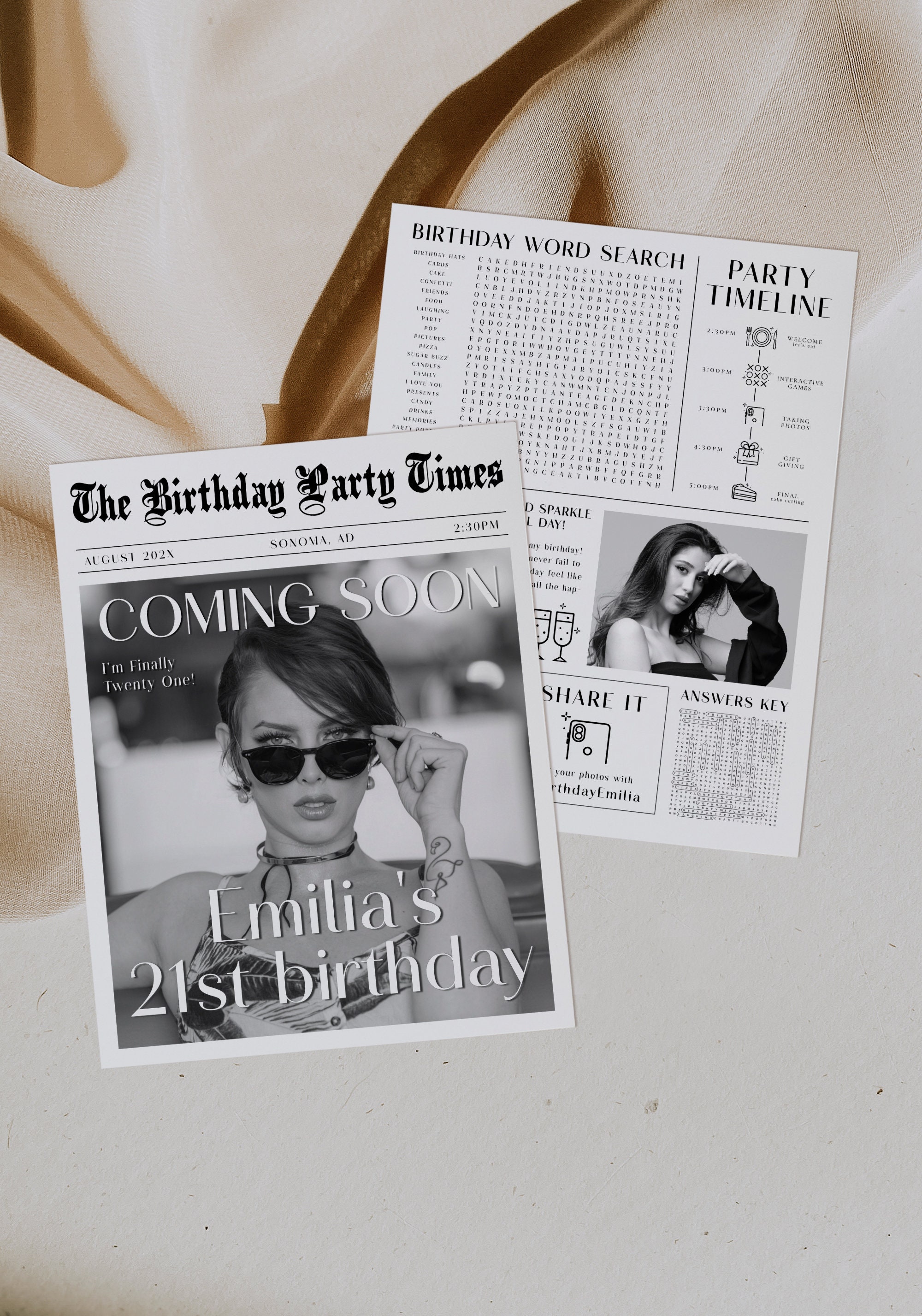 Black White Newspaper Birthday Invite, 21st Birthday Party Invitation ...