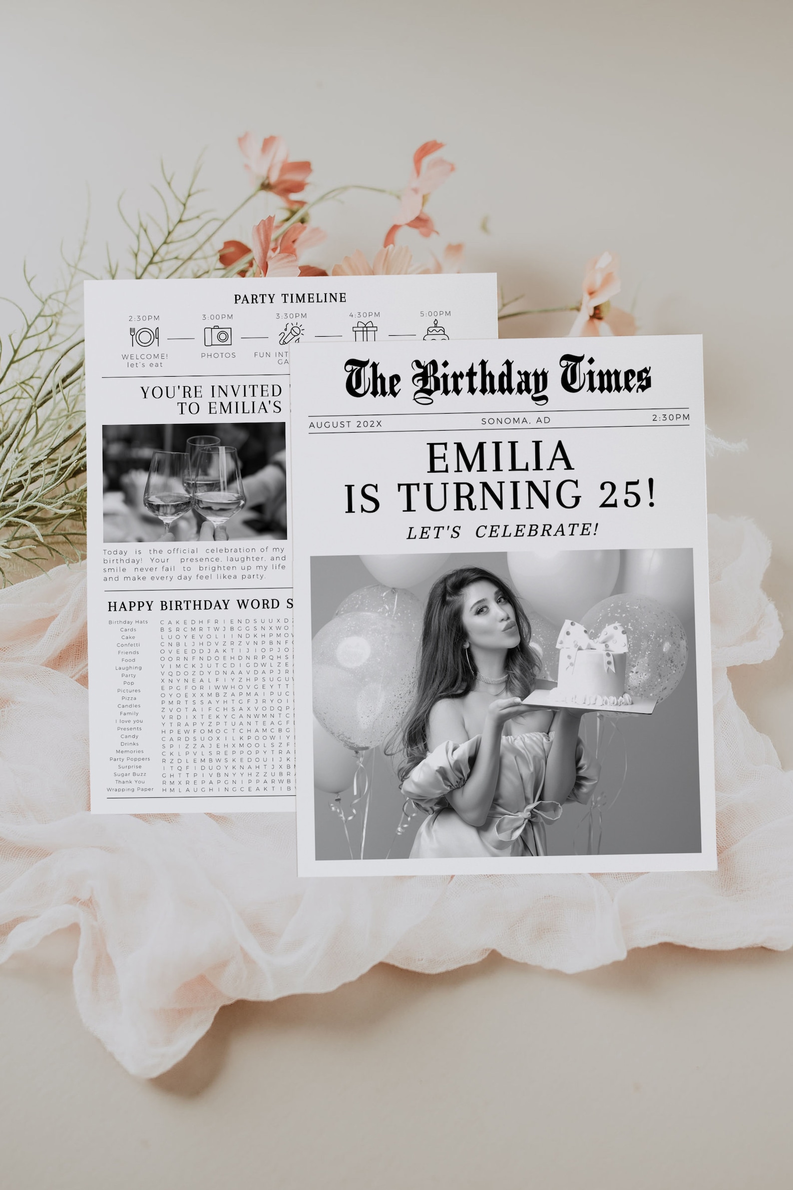 Personalized 25th Birthday Black Classic Newspaper Printable, Newspaper ...