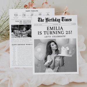 Personalized 25th Birthday Black Classic Newspaper Printable, Newspaper ...