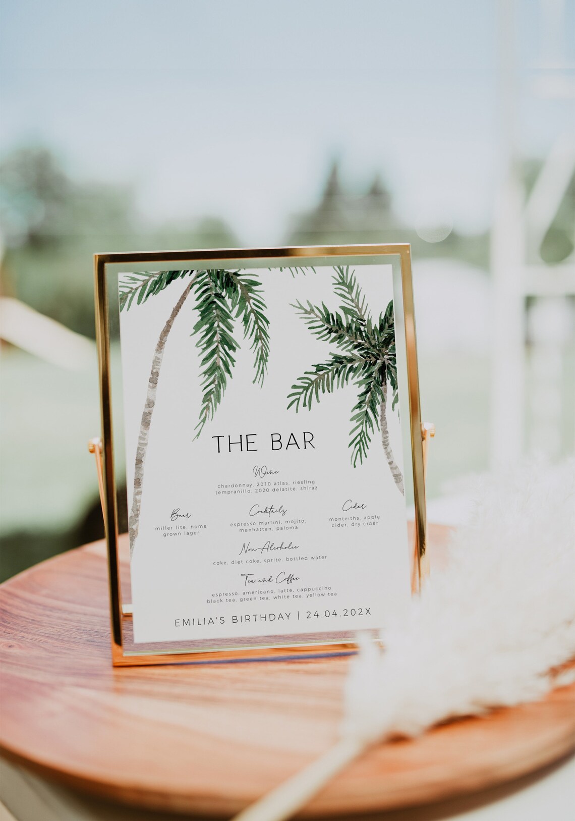 Green Palm Table Bar Sign, the Bar Adult Birthday Party Menu Sign ...