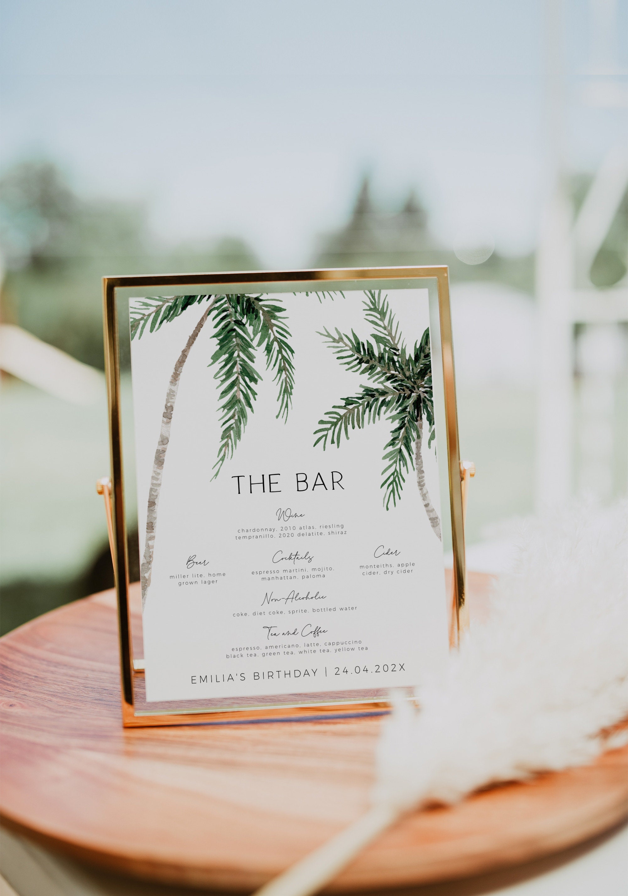 Green Palm Table Bar Sign, the Bar Adult Birthday Party Menu Sign ...