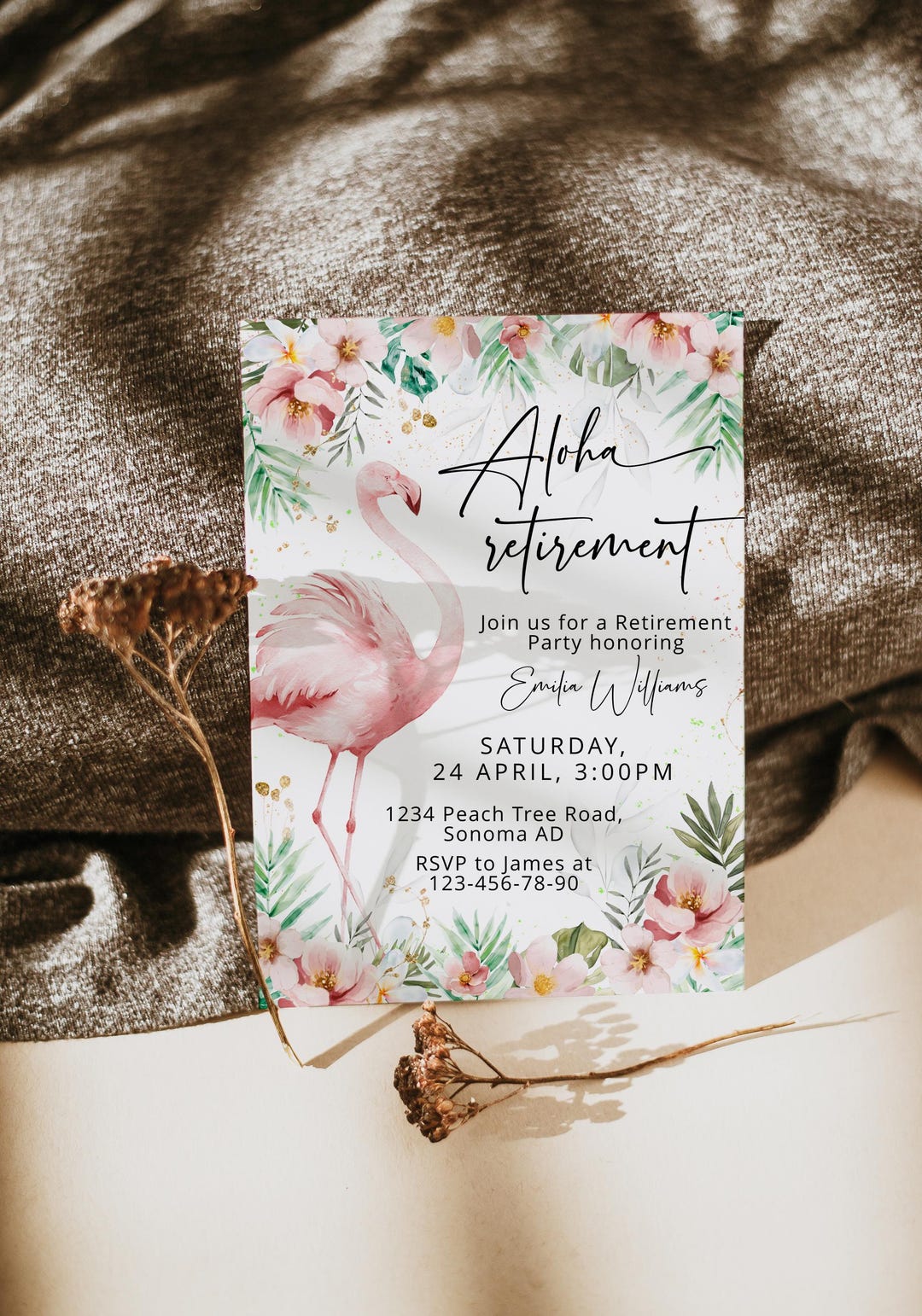 Aloha Retirement Party Invitation Template, Tropical Flamingo ...