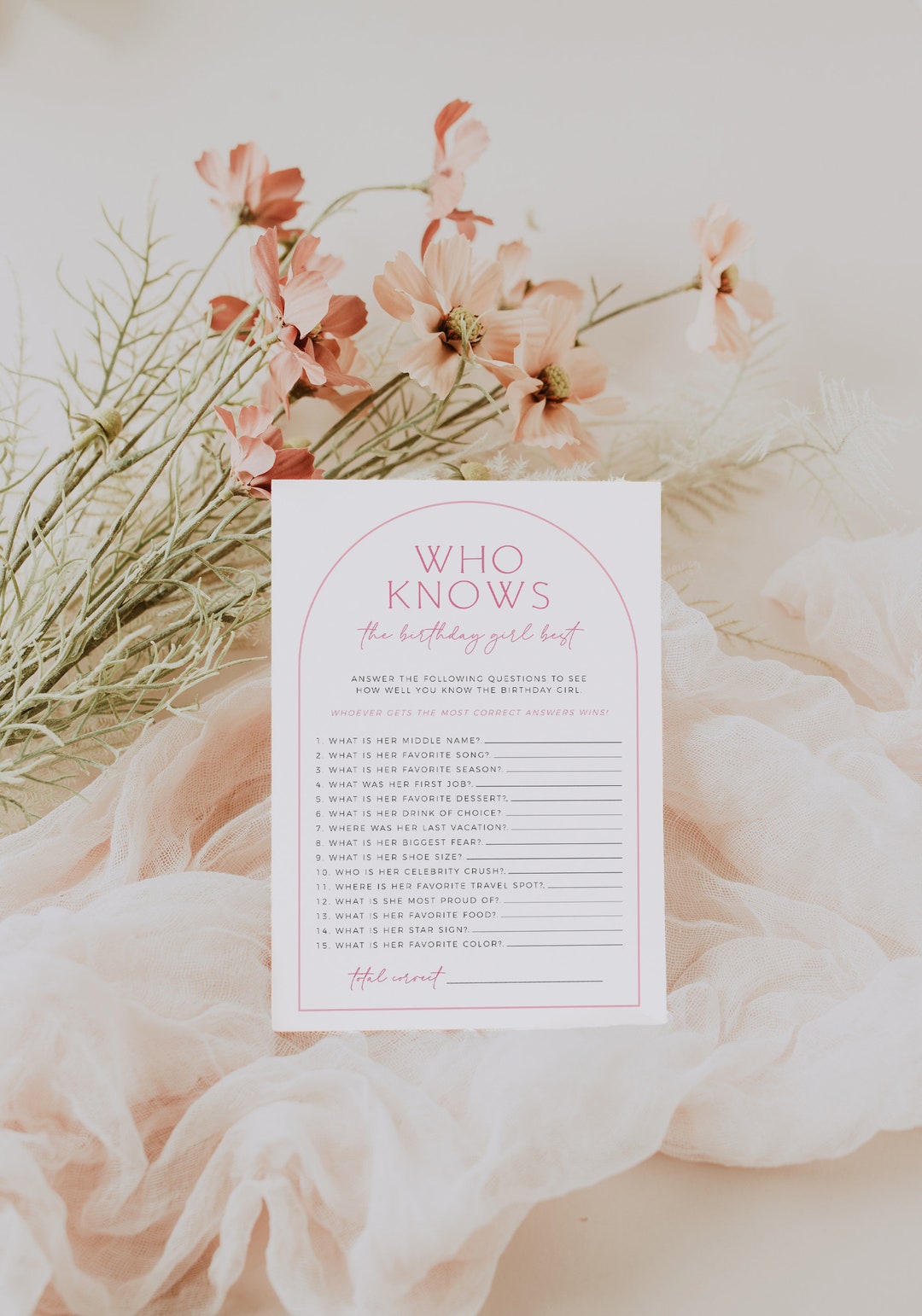 Who Knows the Birthday Girl Best Adult Game Card Template, Boho ...