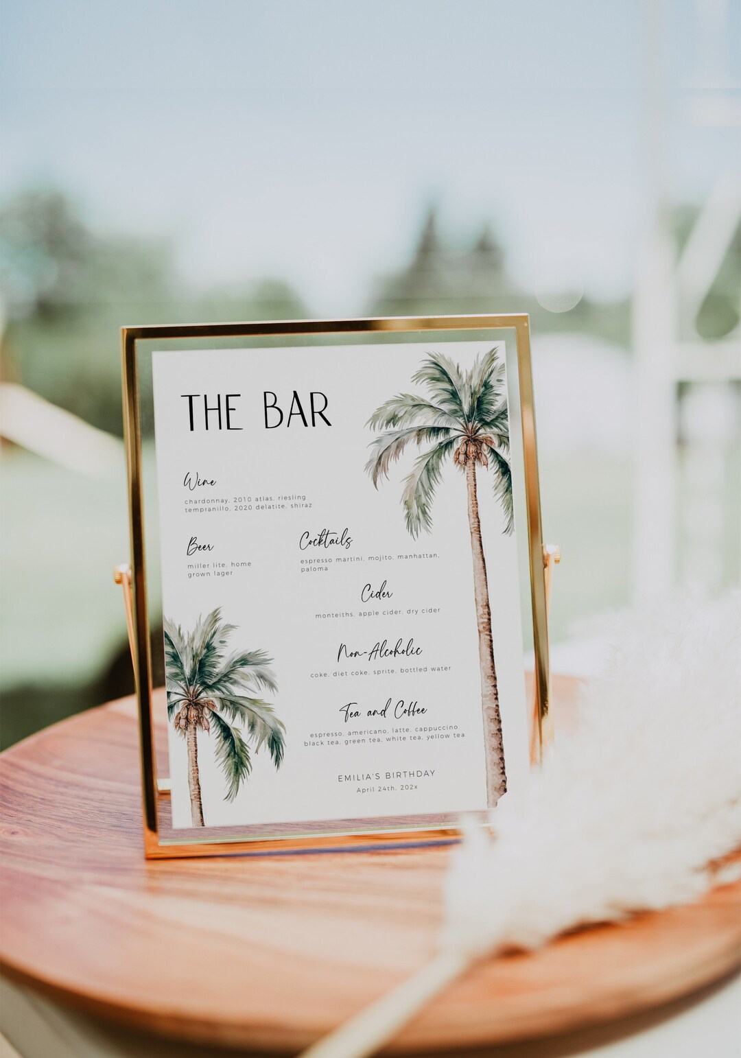 Palm the Bar Sign Template, Tropical Bar Menu Adult Birthday Sign, the ...
