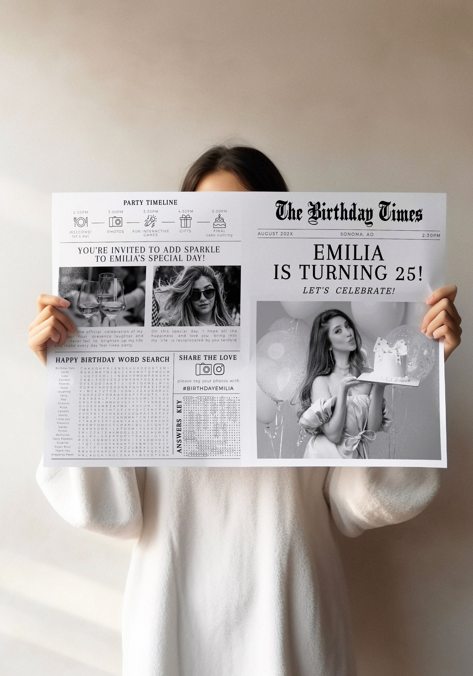 Personalized 25th Birthday Black Classic Newspaper Printable, Newspaper ...