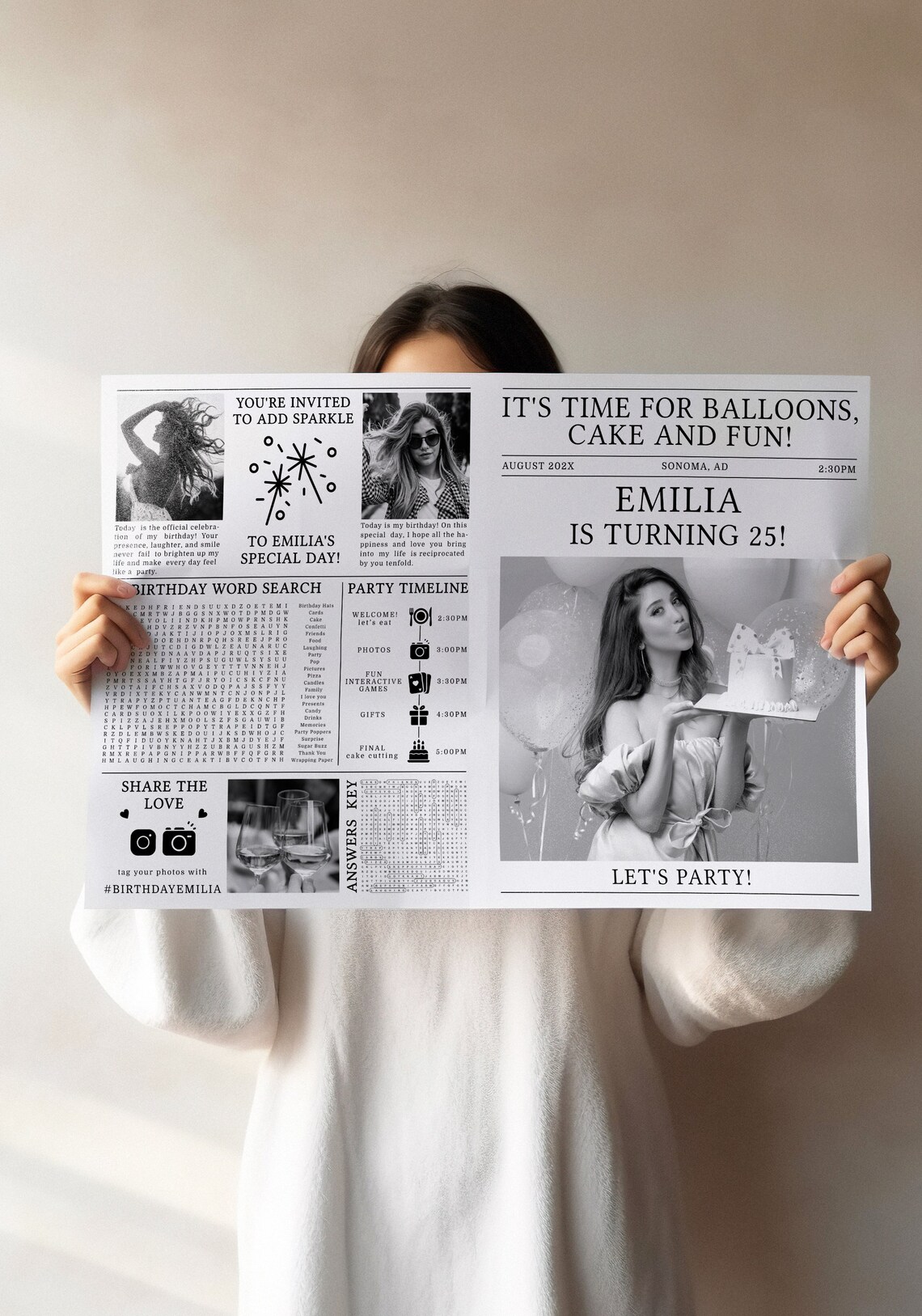 Foldable 25st Birthday Newspaper Template, Personalized 25st Birthday ...