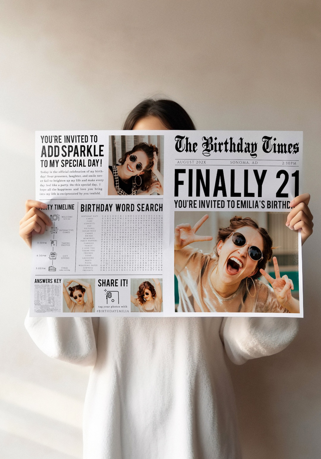 Newspaper 21st Birthday Party Invitation, 21st Birthday Newspaper ...