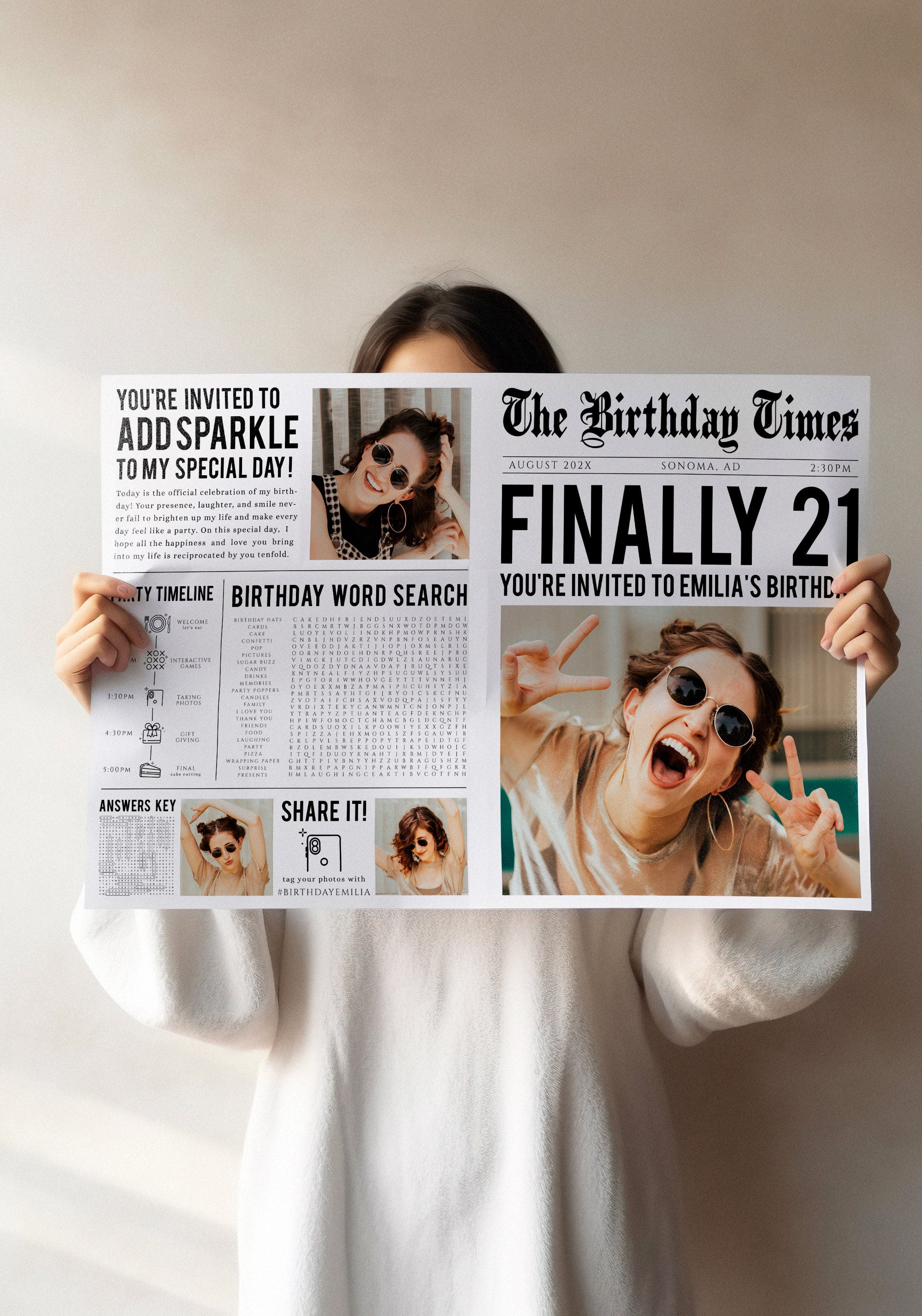 Newspaper 21st Birthday Party Invitation, 21st Birthday Newspaper ...