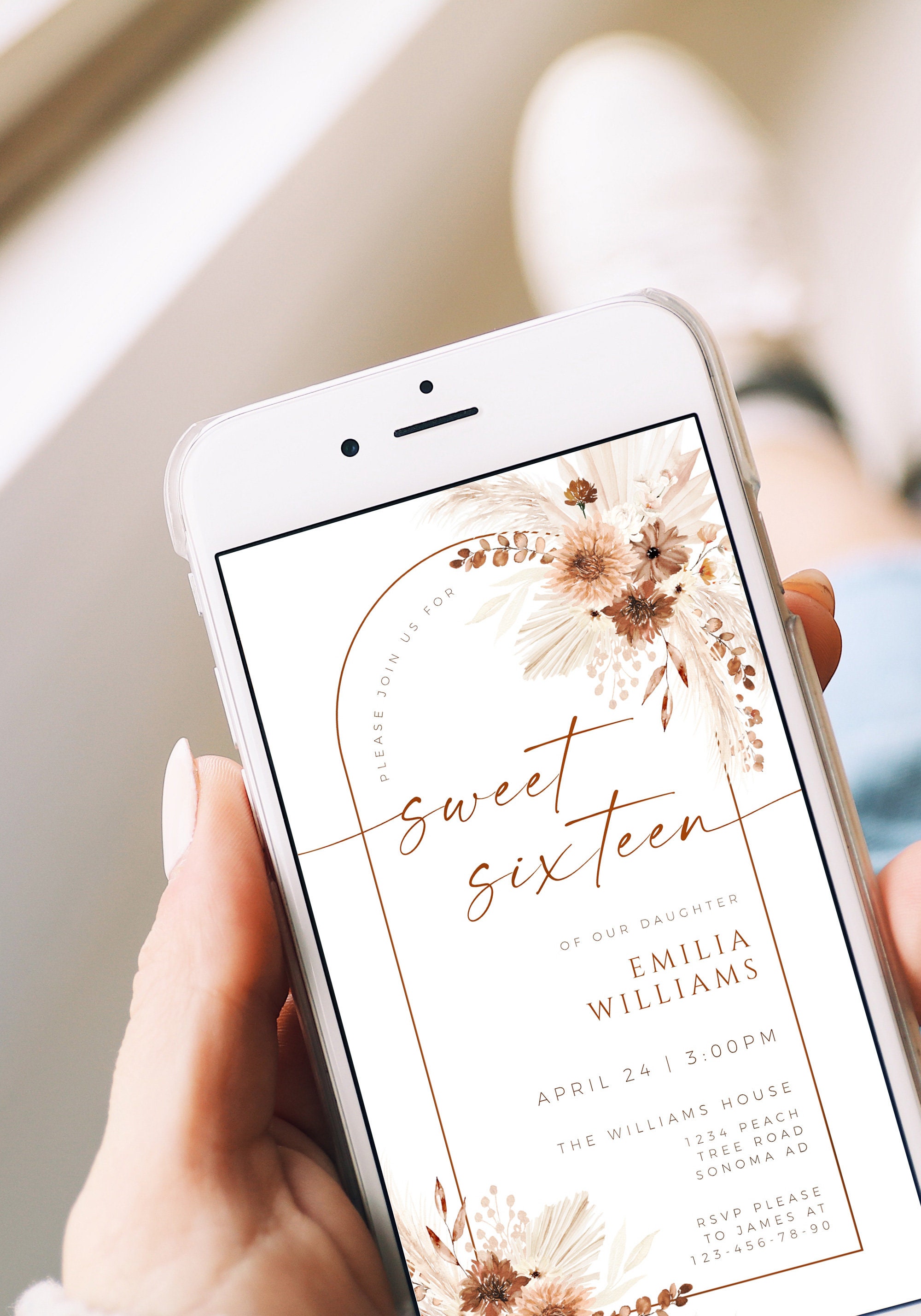 Sweet Sixteen Birthday Electronic Invitation Template, Minimalist Boho ...