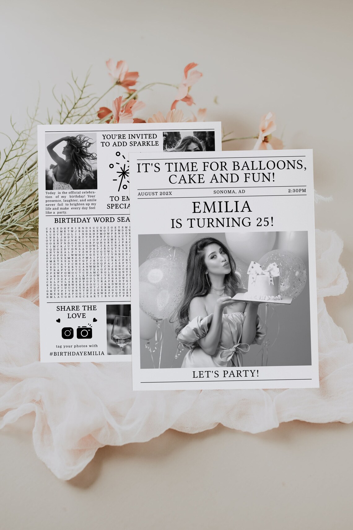 Foldable 25st Birthday Newspaper Template, Personalized 25st Birthday ...