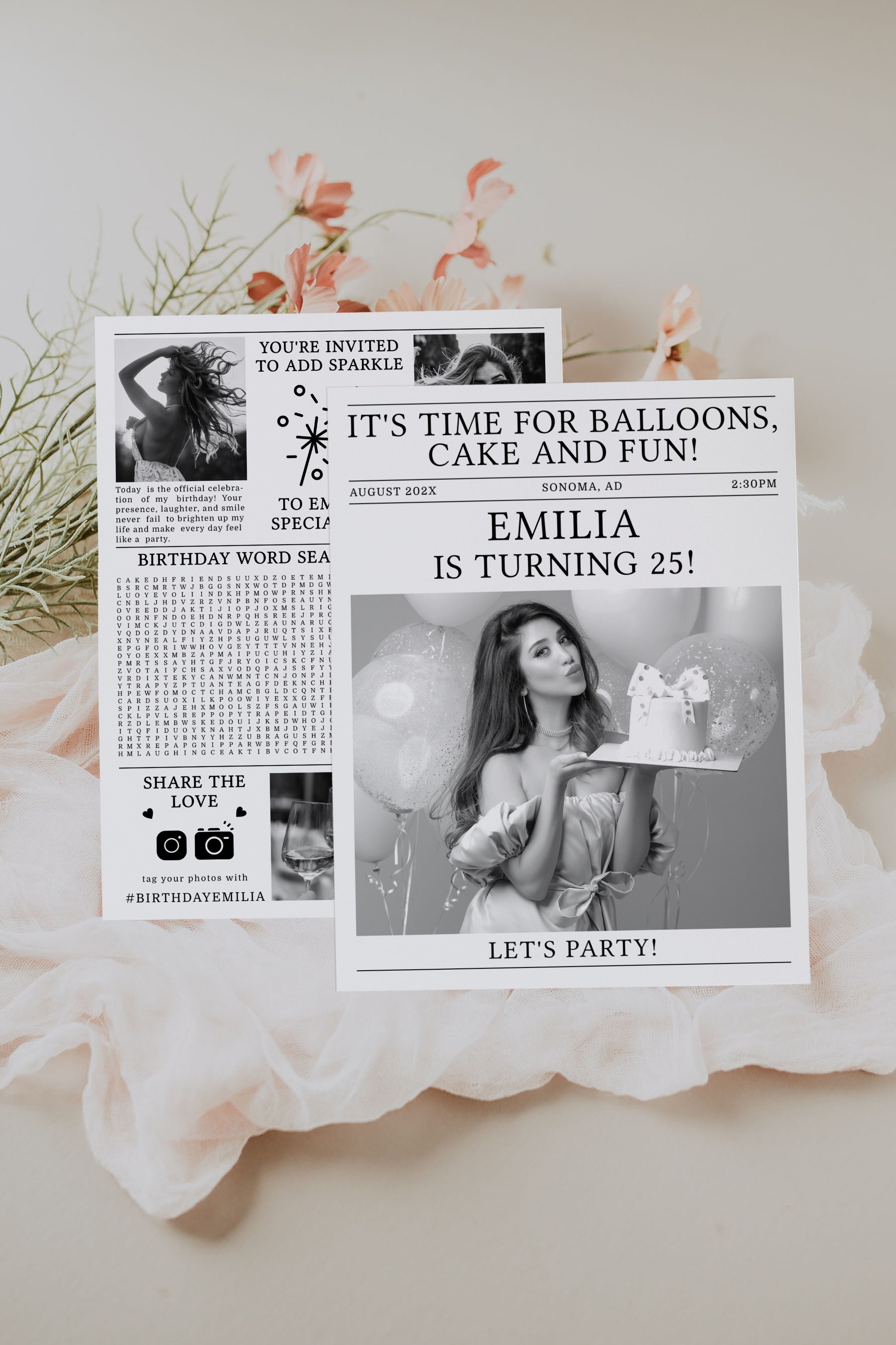 Foldable 25st Birthday Newspaper Template, Personalized 25st Birthday ...