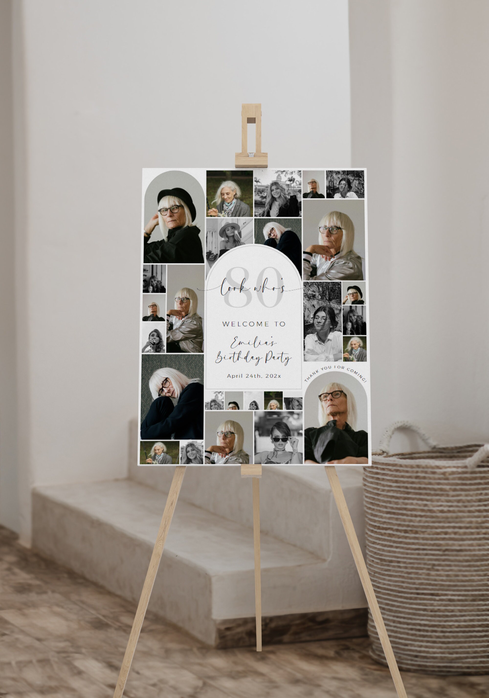 Boho Arch 80th Birthday Photo Collage Poster Printable, Adult Woman ...