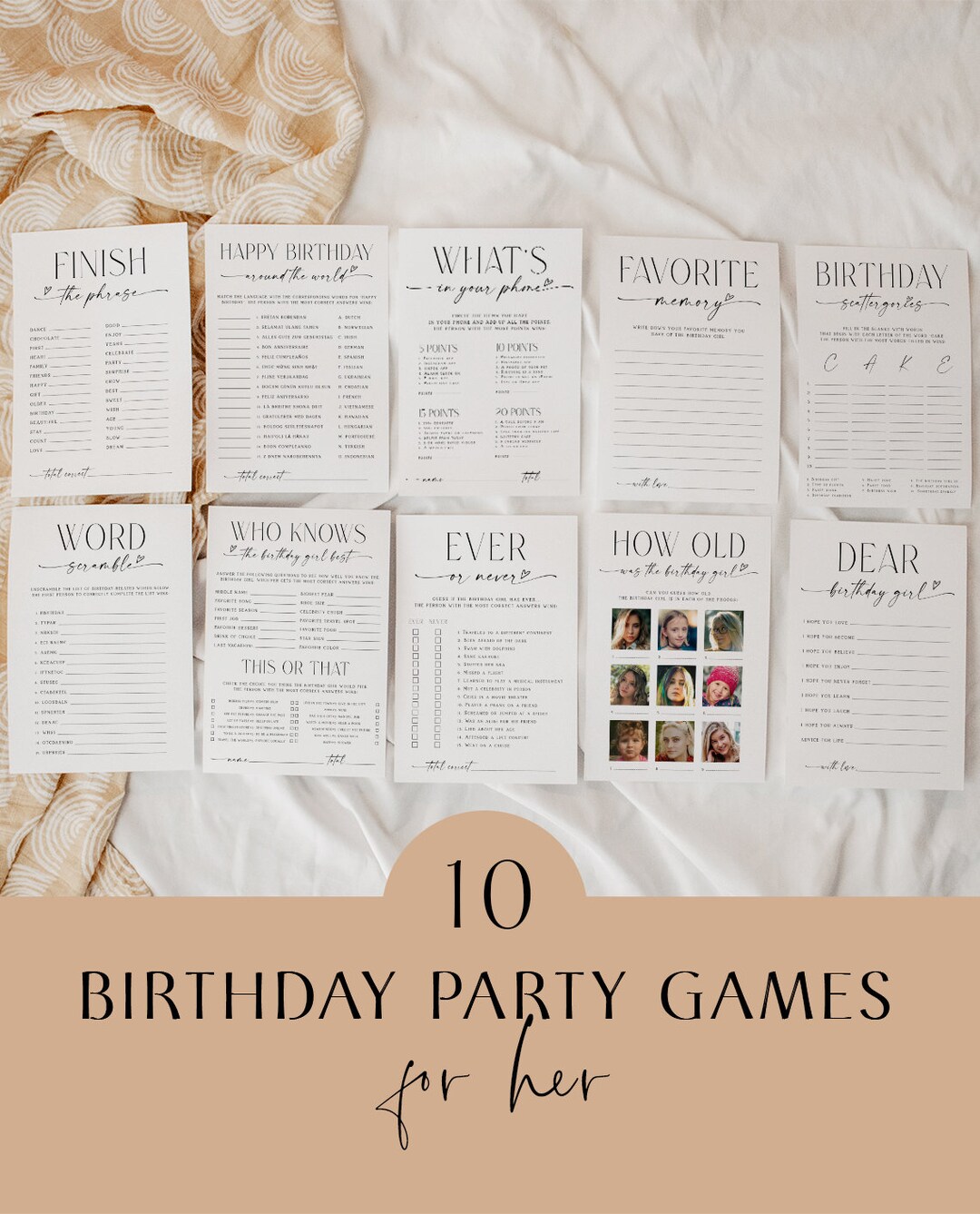 Minimalistic Birthday Game for Her Bundle, Adult Games Set, Black White ...