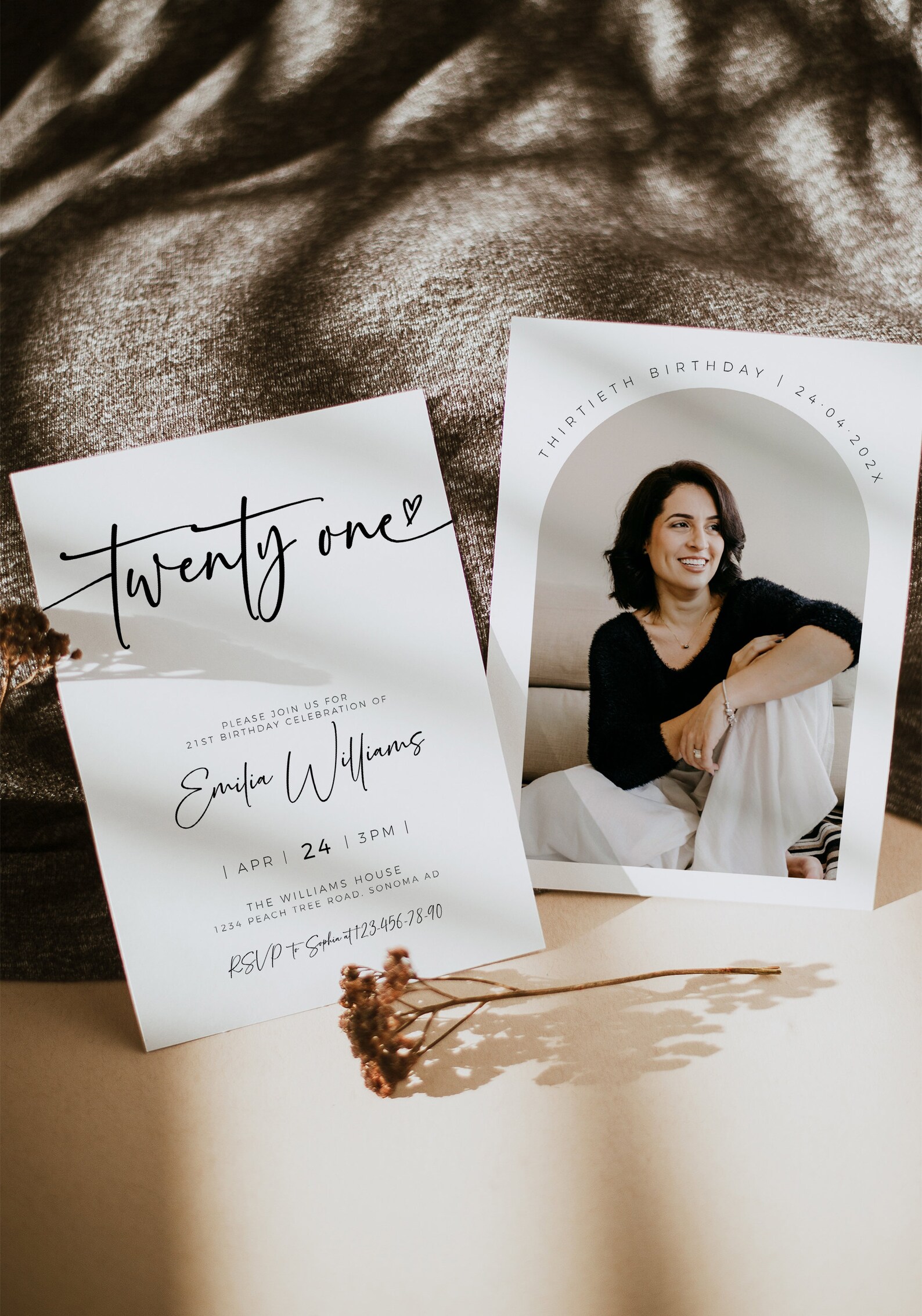 Editable 21st Birthday Party Invitation Card, Modern Twenty One Invite ...