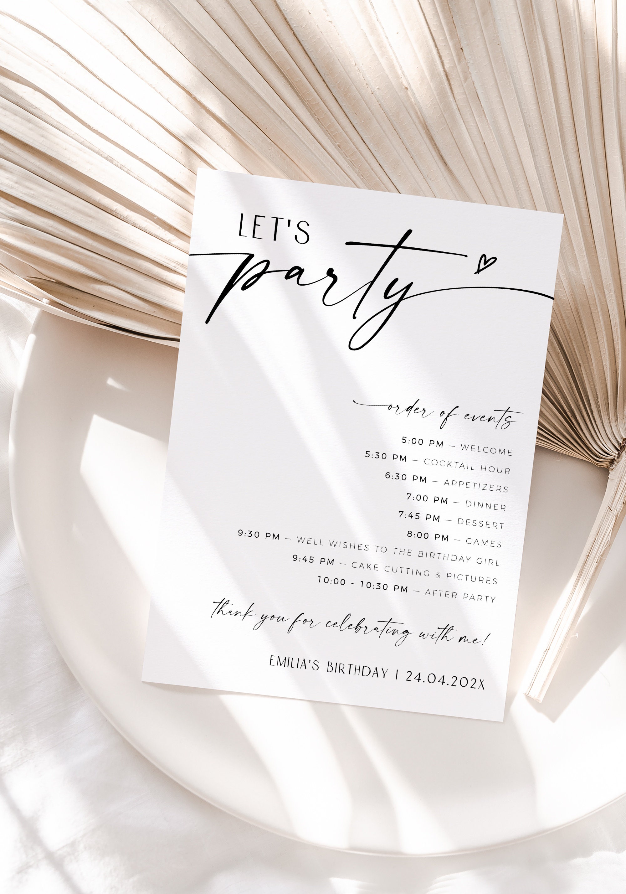 Man Woman Adult Birthday Program Card Printable, Bday Party Table ...