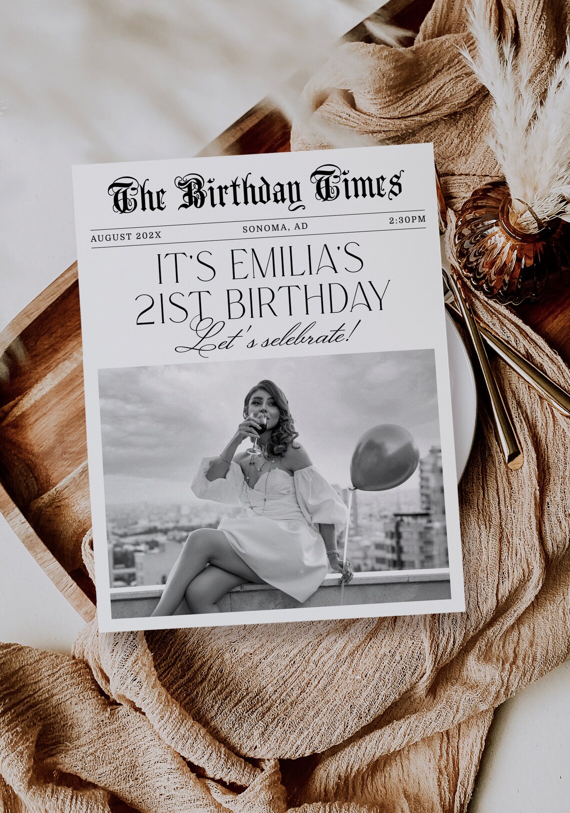 Newspaper Birthday Party Invitation Template, Personalized 21st ...