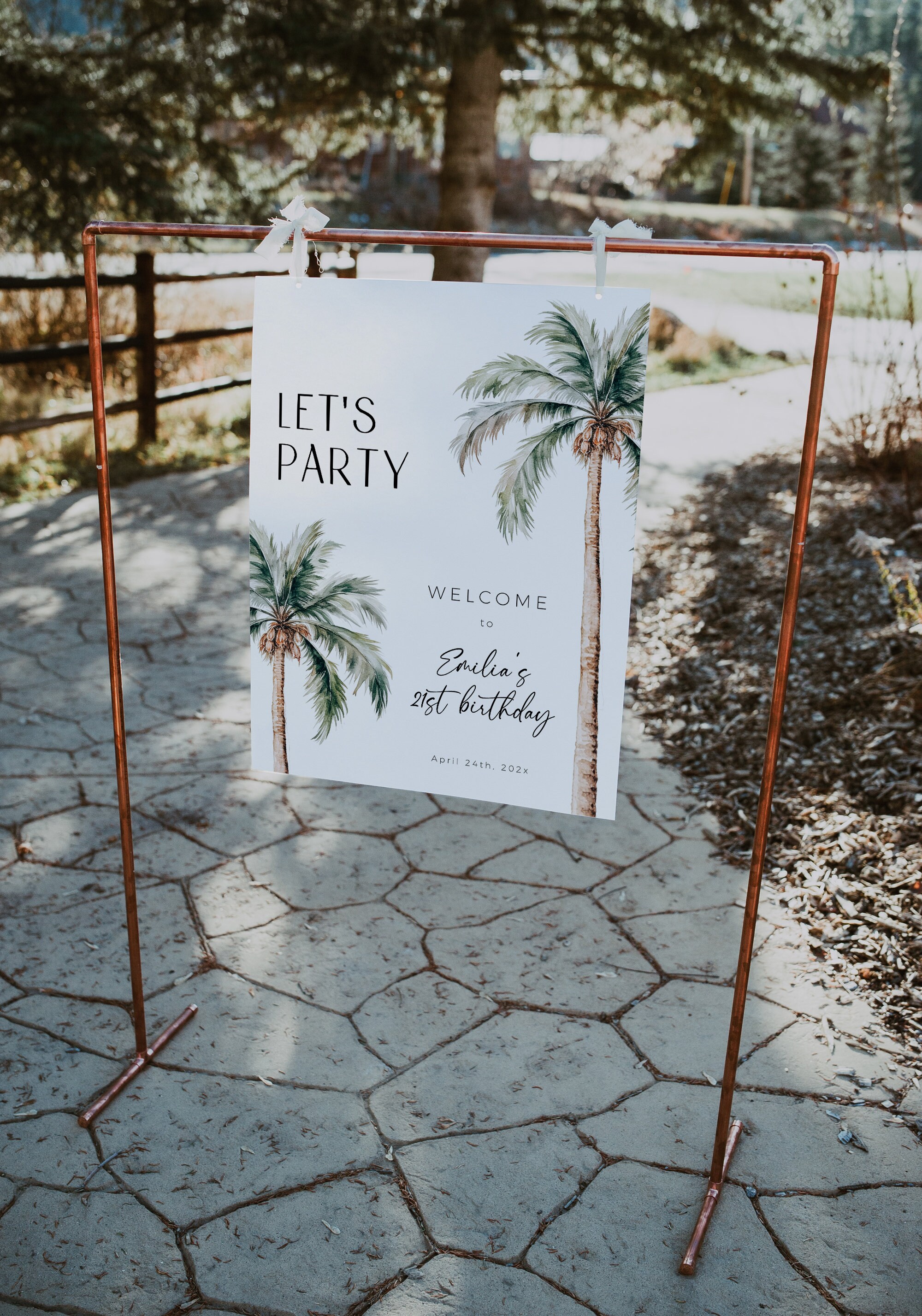Palm Greenery Adult Birthday Party Welcome Poster, Let's Party Tropical ...