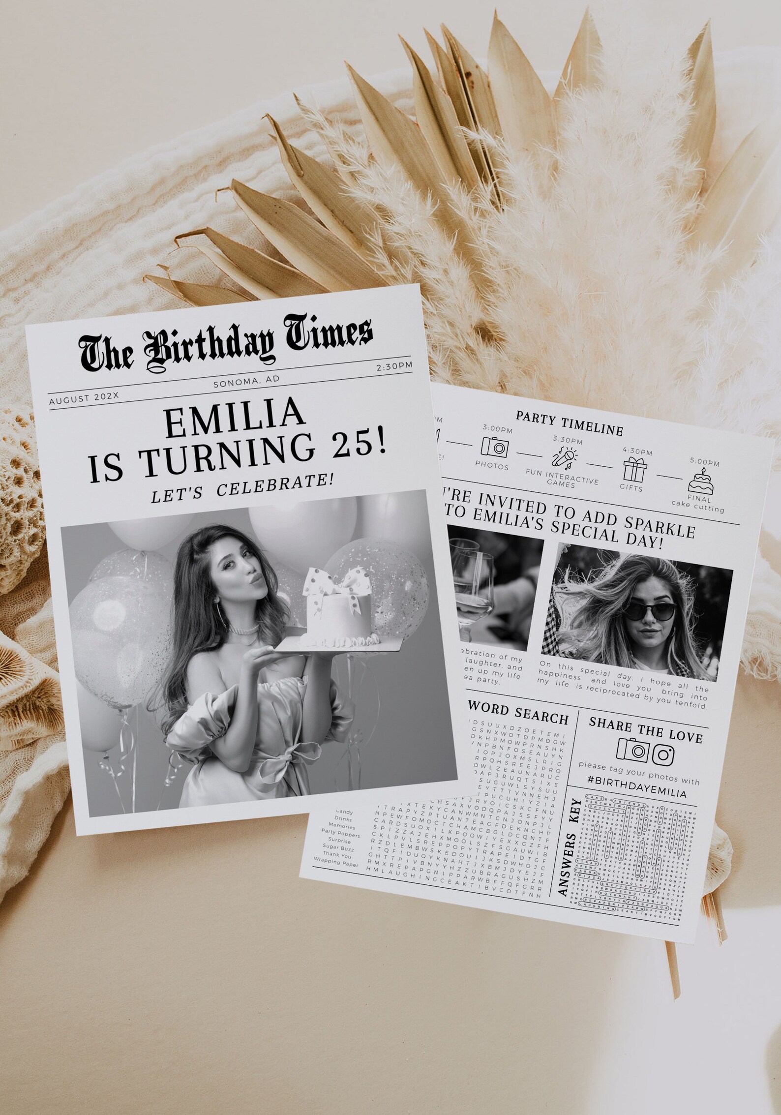 Personalized 25th Birthday Black Classic Newspaper Printable, Newspaper ...