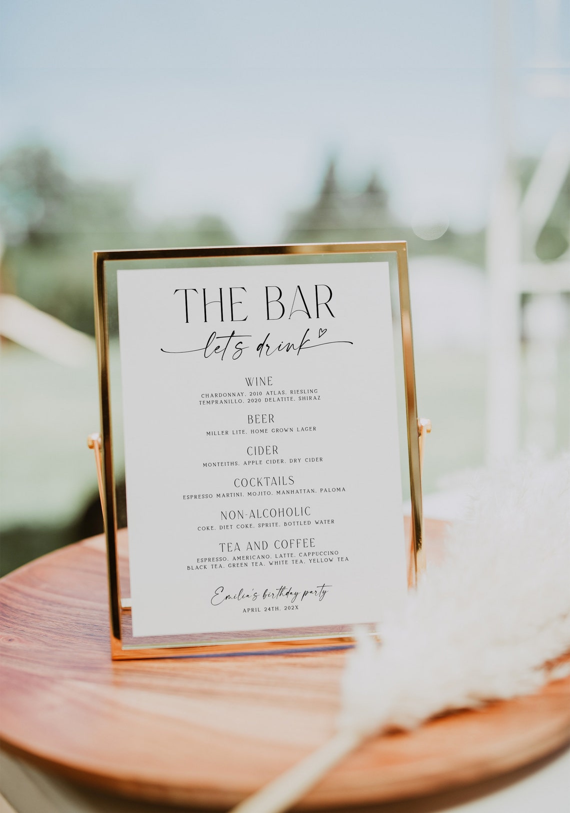 The Bar Table Sign in White and Black Decor, Minimalist Text Birthday ...