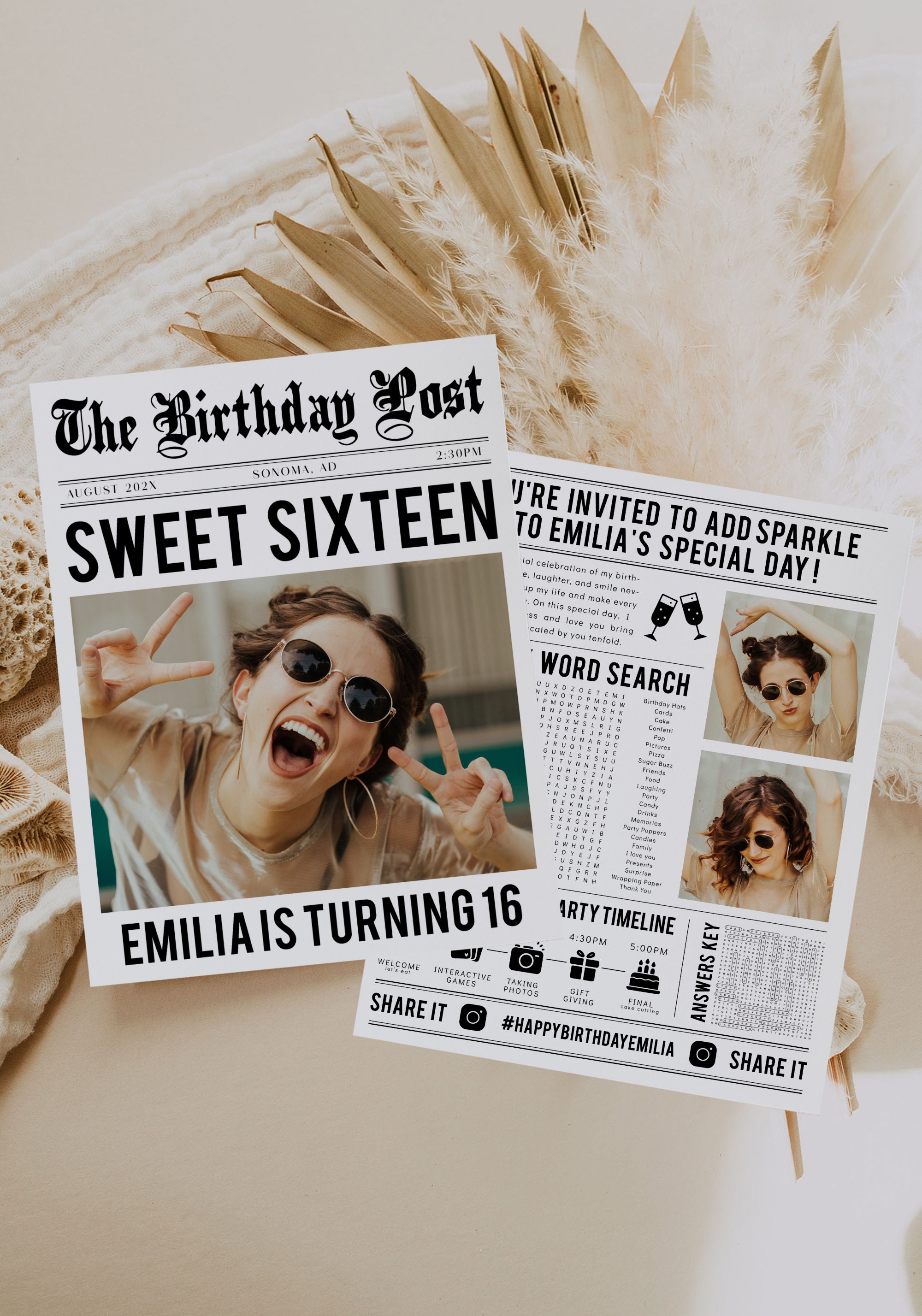 Custom Newspaper for Girls Printable, Newspaper 16th Birthday Party ...