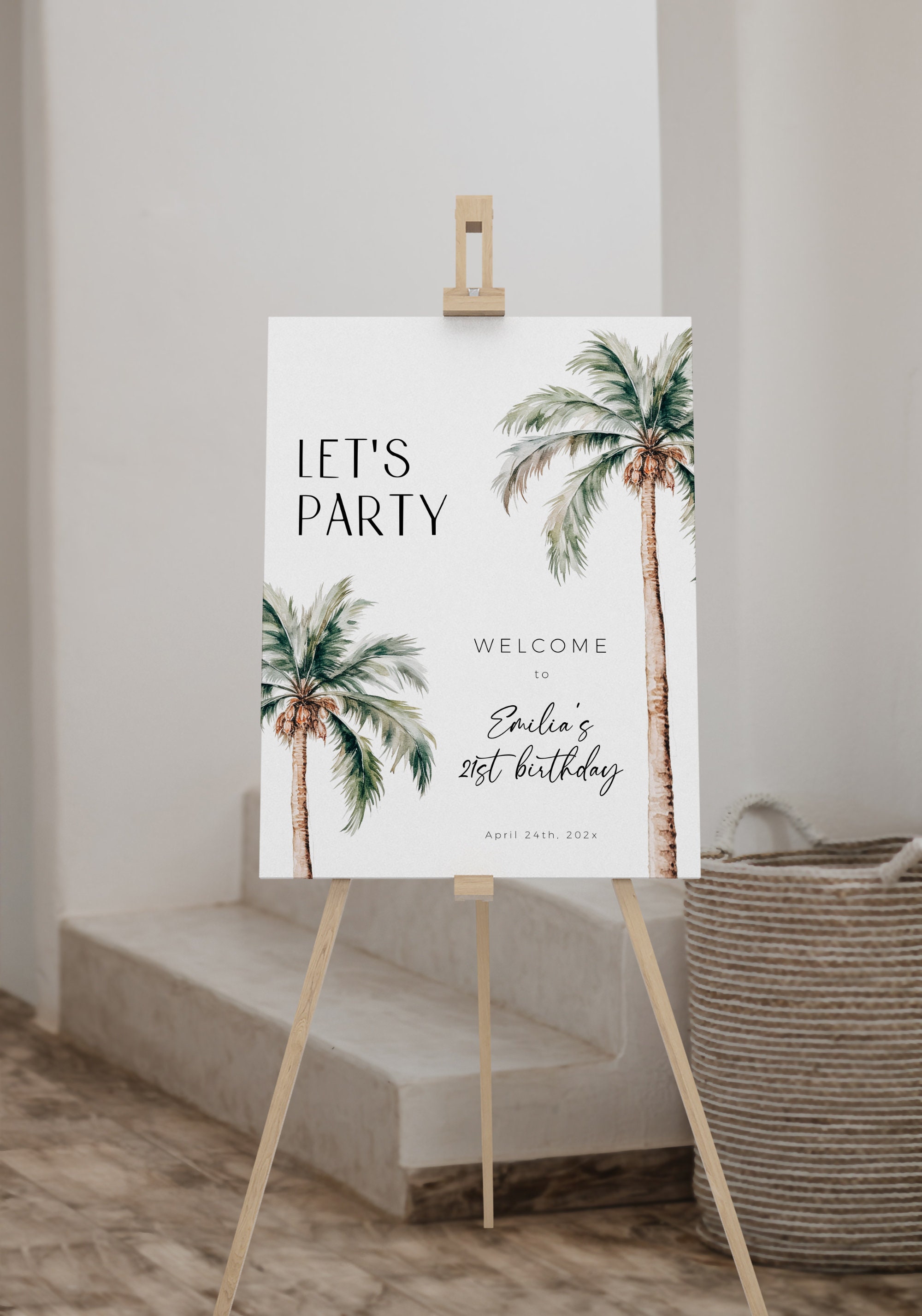 Palm Greenery Adult Birthday Party Welcome Poster, Let's Party Tropical Adult Birthday Welcome ...