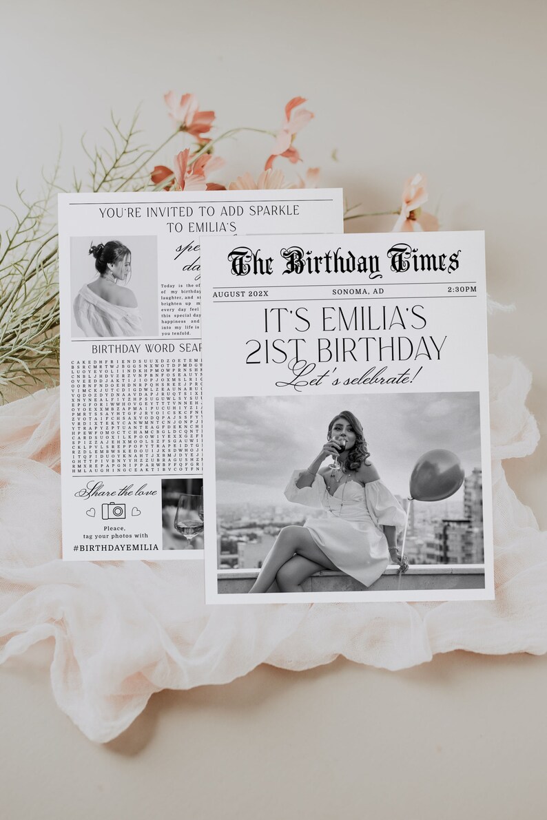Personalized 21st Birthday Gift, Newspaper Birthday Party Invitation ...