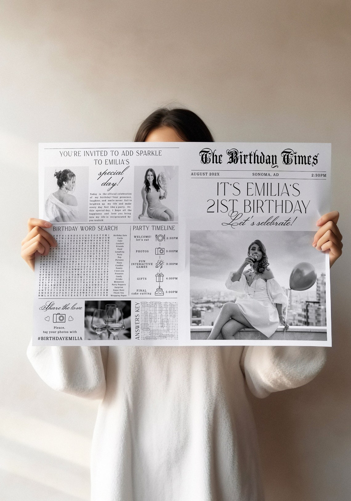 Newspaper Birthday Party Invitation Template, Personalized 21st ...