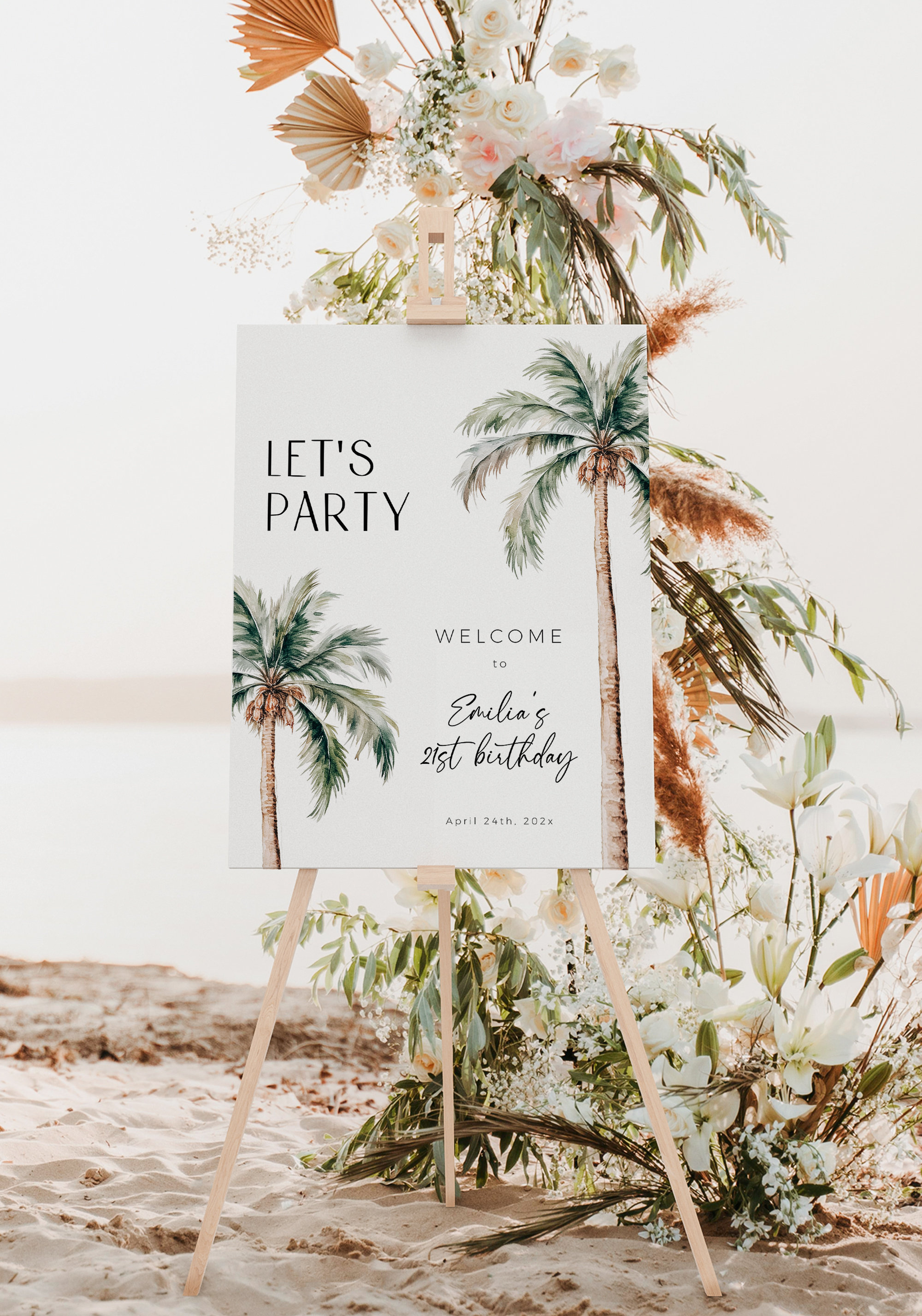 Palm Greenery Adult Birthday Party Welcome Poster, Let's Party Tropical ...
