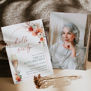 Hello Sixty Birthday Adult Invitation Template, Arch Boho Burnt Orange ...