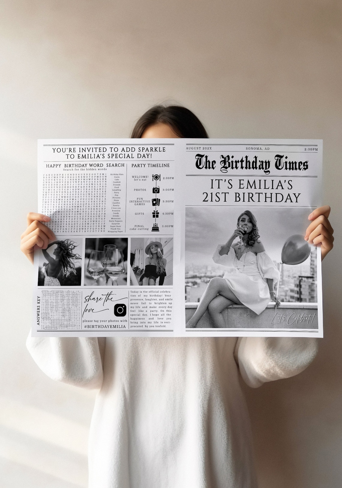 21st Birthday Newspaper Template, Personalized 21st Birthday Gift, Large Newspaper for Birthday ...