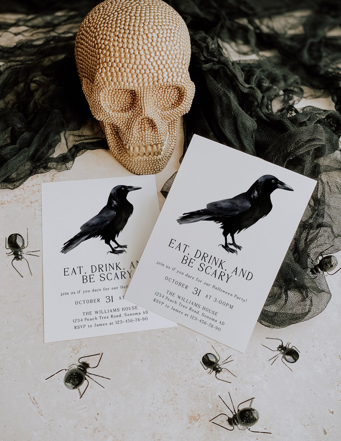 Editable Gothic Adult Eat, Drink and Be Scary Invitation, Black Raven ...