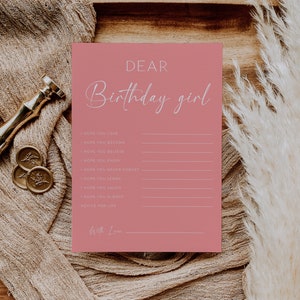 Dear Birthday Girl Party Game, Minimalist Pink Tone Birthday Game ...