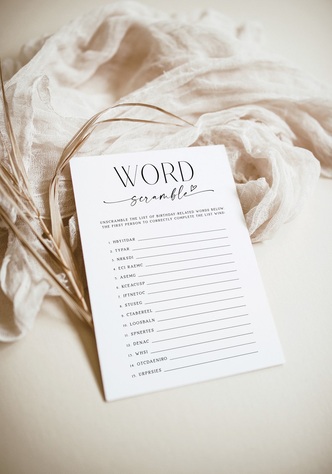 Birthday Word Scramble Game With Answer Key, Game for Kids and Adults Printable, Black White ...