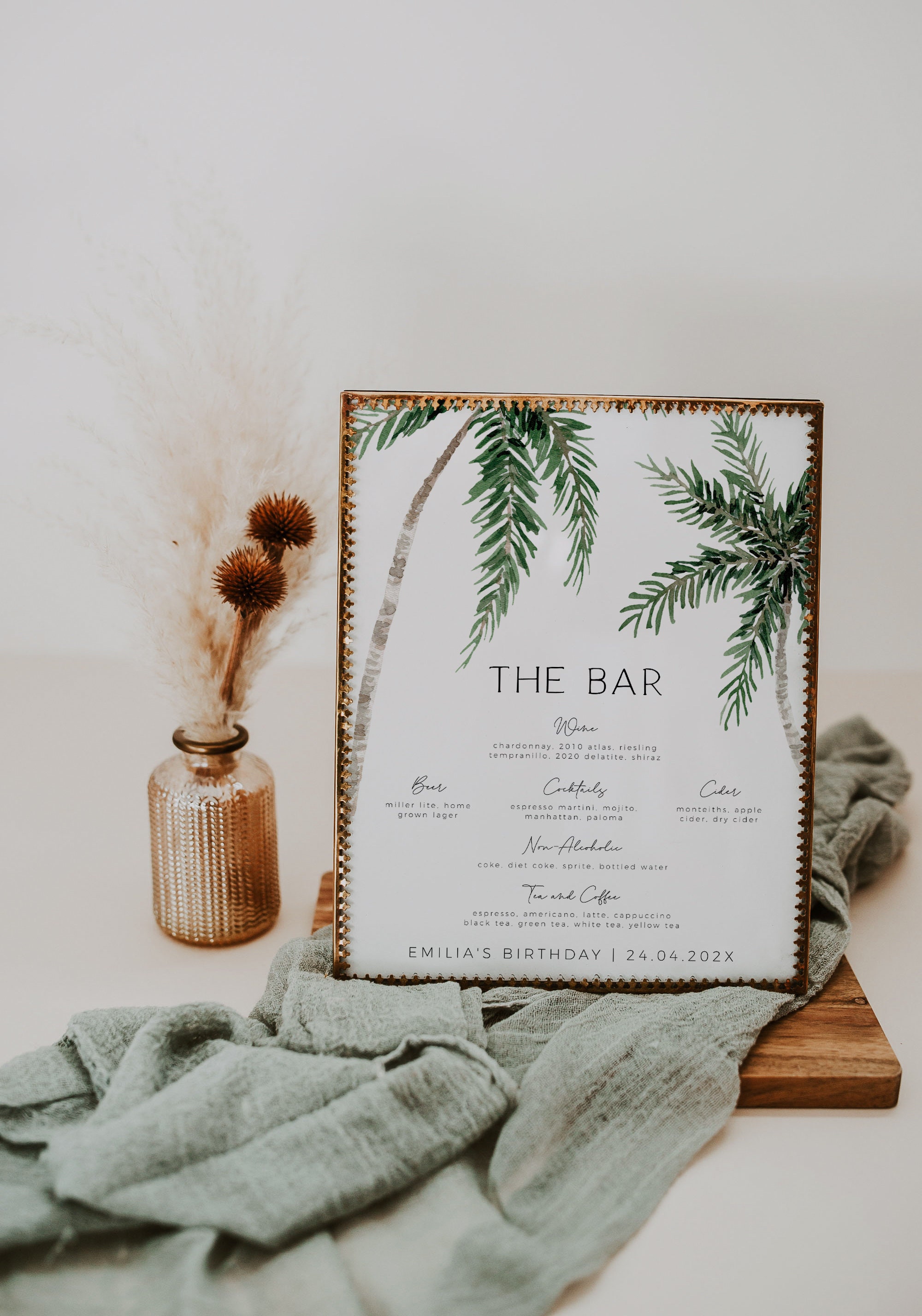 Green Palm Table Bar Sign, the Bar Adult Birthday Party Menu Sign ...