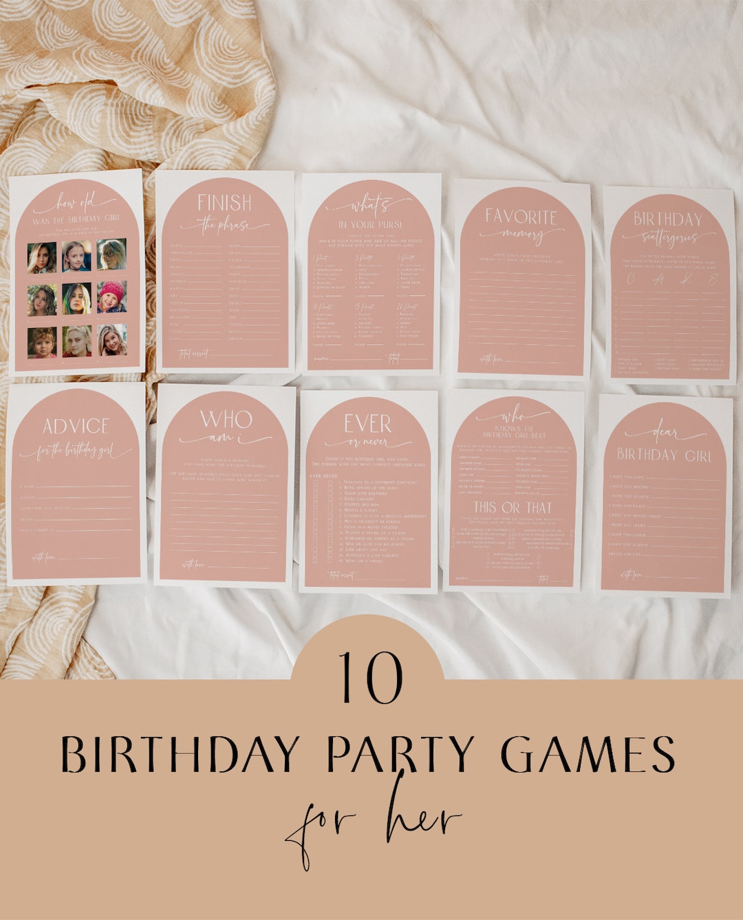Boho Pink Tone Girl Birthday Party Game Ideas, Mimimalistic Pink ...